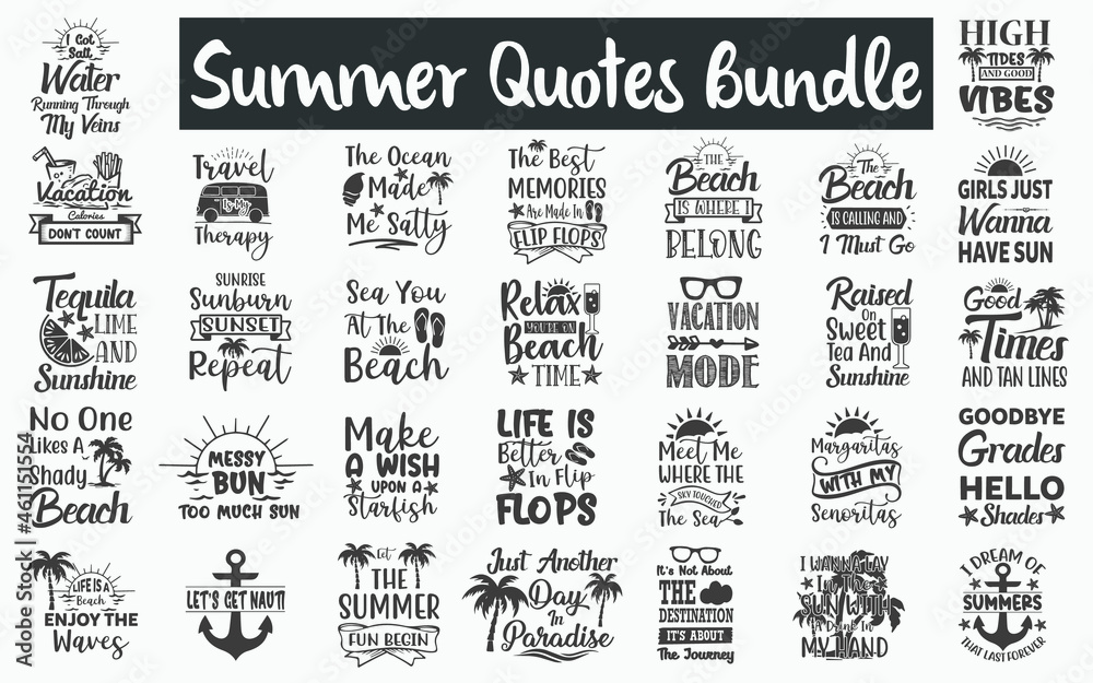 Summer Quotes SVG Designs Bundle. Summer SVG cut files bundle, Summer ...