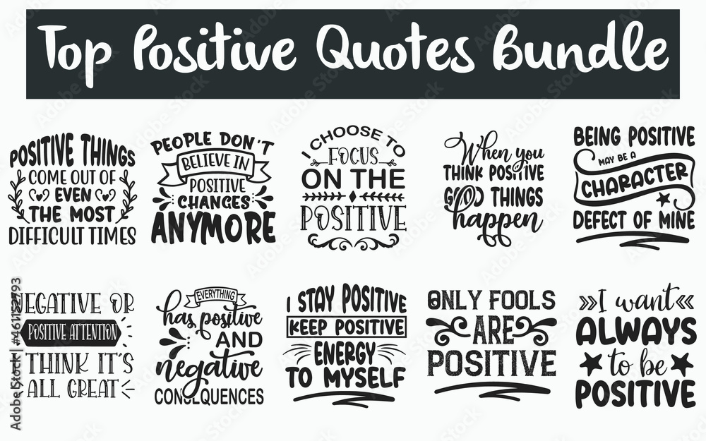 Vetor de Positive thoughts Quotes SVG Designs Bundle. Short positive ...