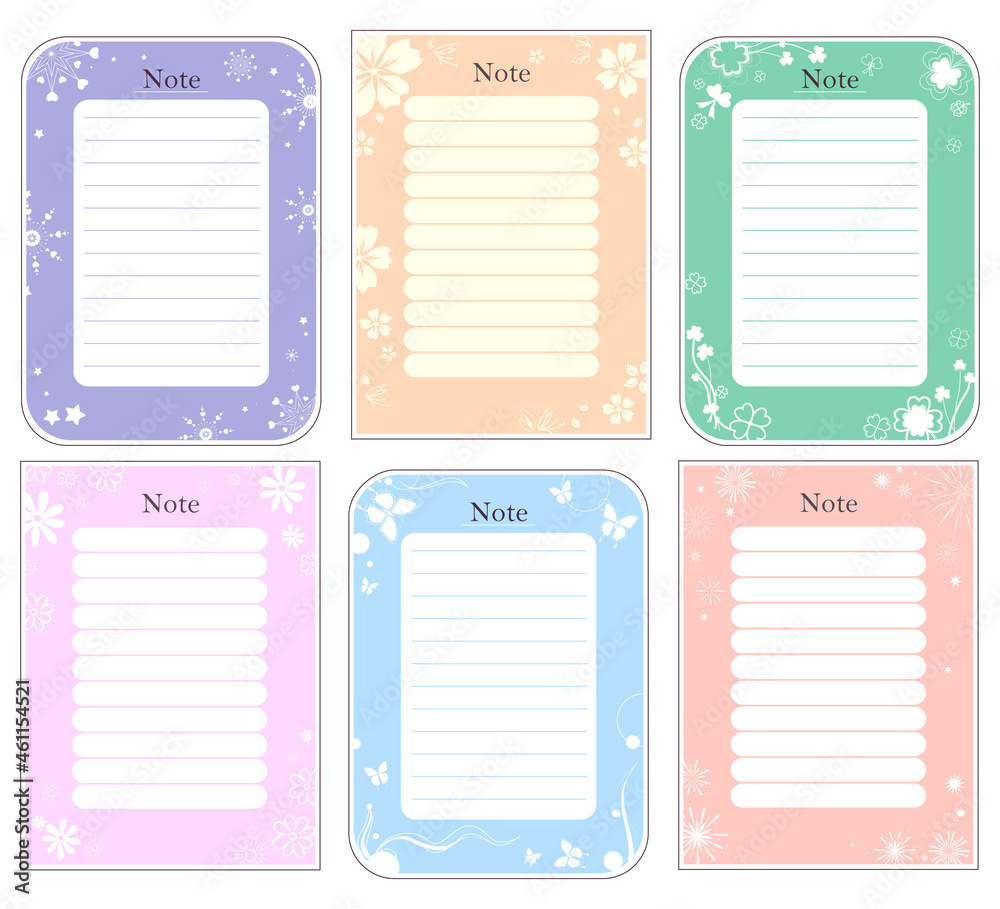 set of notes for students, sheet for writing, housekeeping, notes, list ...
