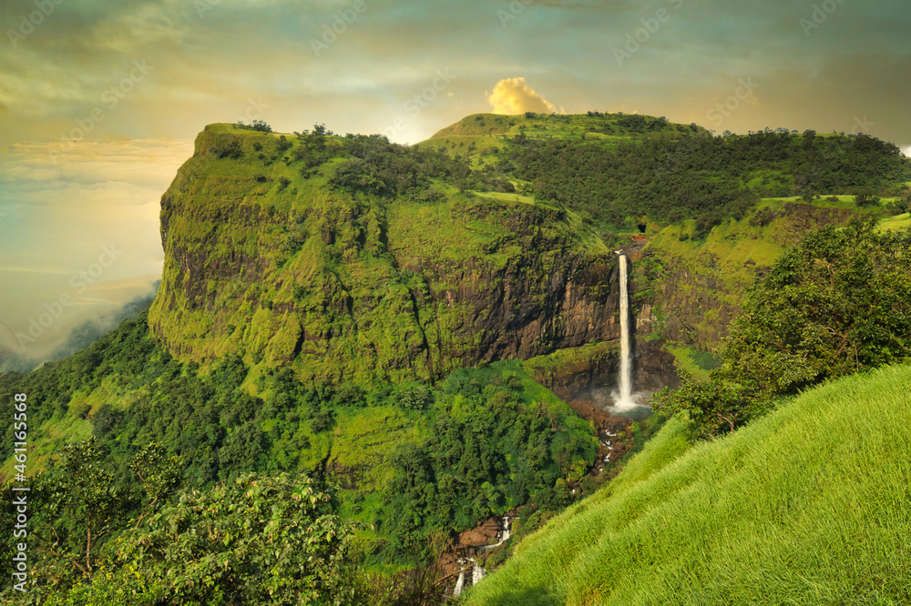 Photo & Art Print Beautiful waterfall with dramatic sky, somewhere in ...
