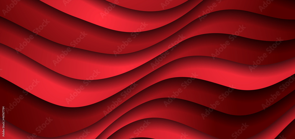 Bright red liquid paper waves abstract banner design. Elegant wavy ...