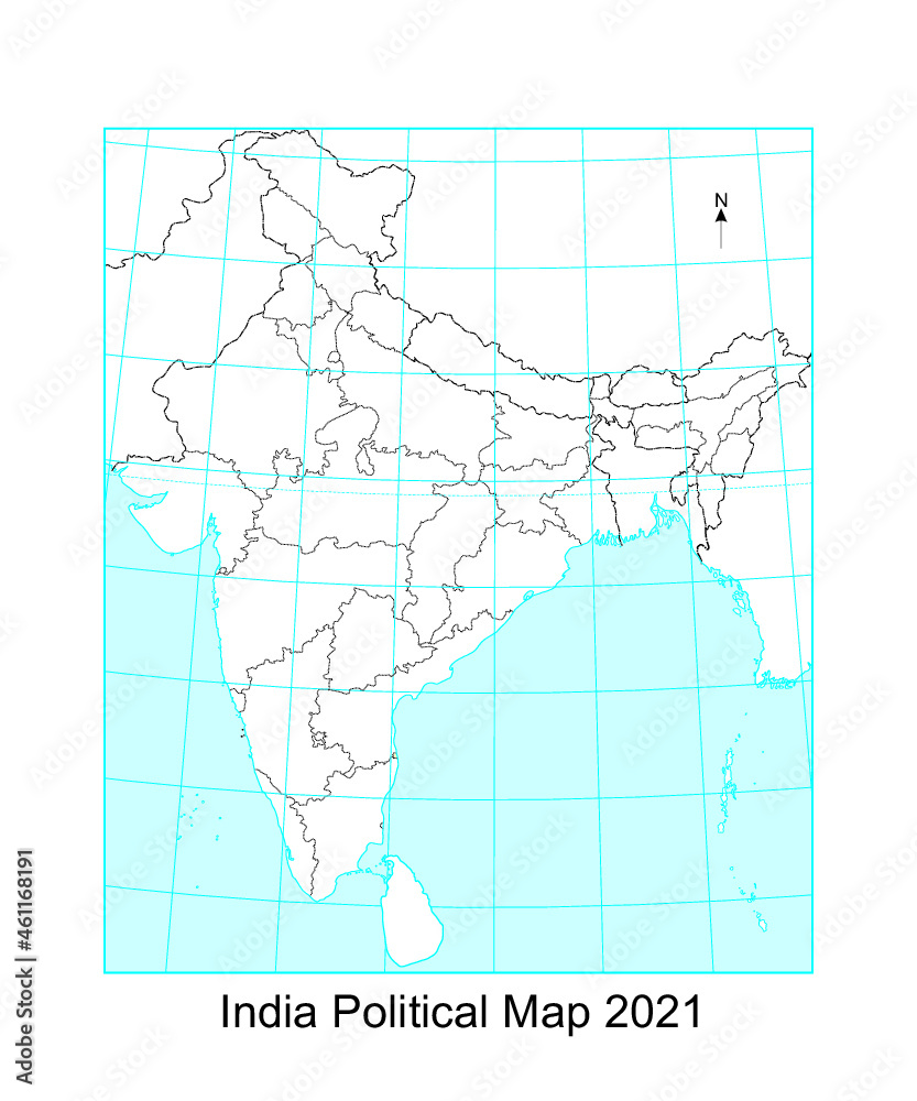 latest political line art map of India with states and union ...
