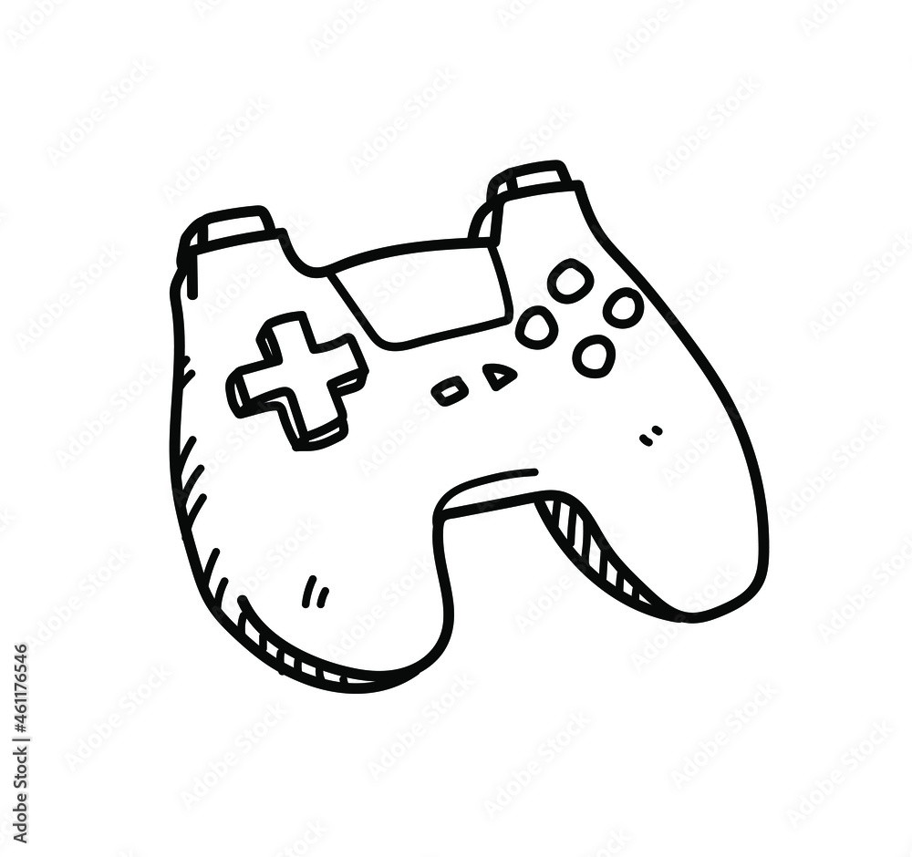 Videogame controller with no joysticks, vector doodle drawing of a ...