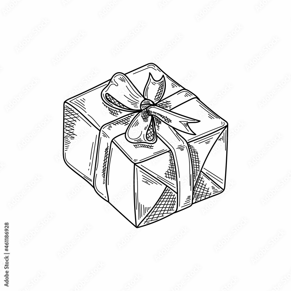 Drawing, engraving, ink, line art, vector illustration christmas new ...