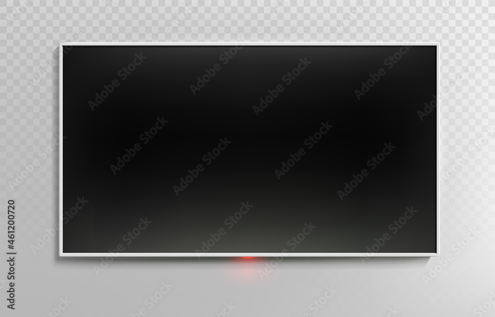 Realistic 4k LED TV panel with black screen or display on transparent ...