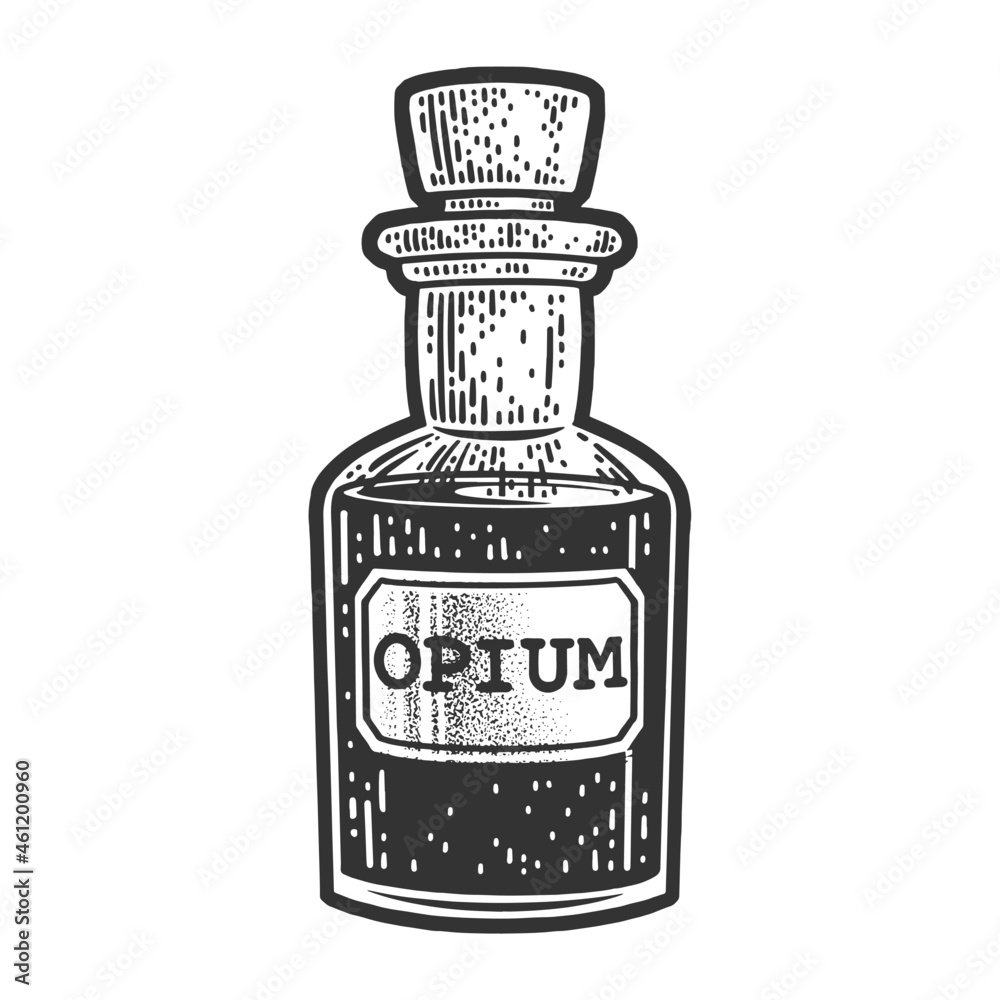 opium potion in small bottle sketch engraving vector illustration. T ...
