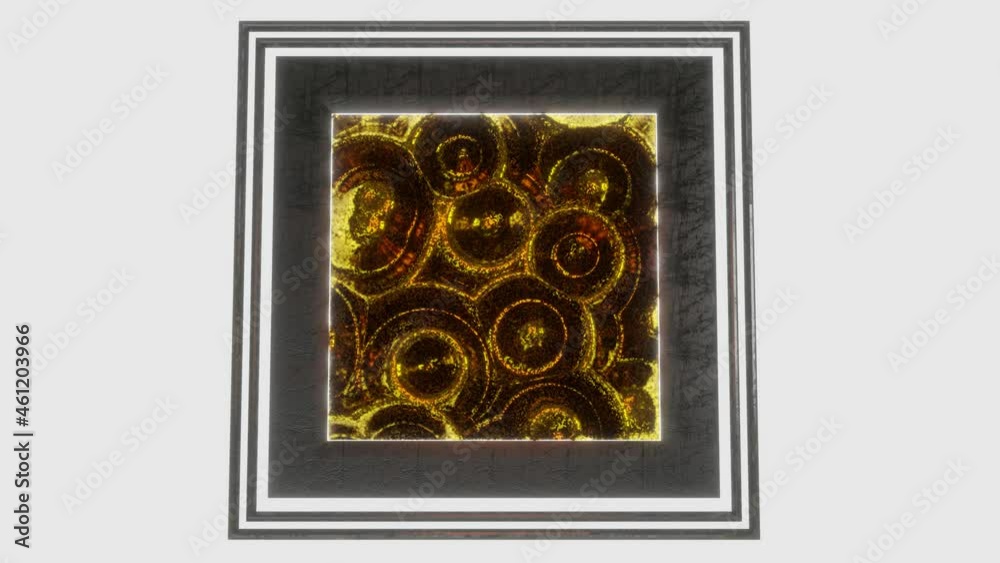 animated abstract picture with gold texture in a black frame on a white ...
