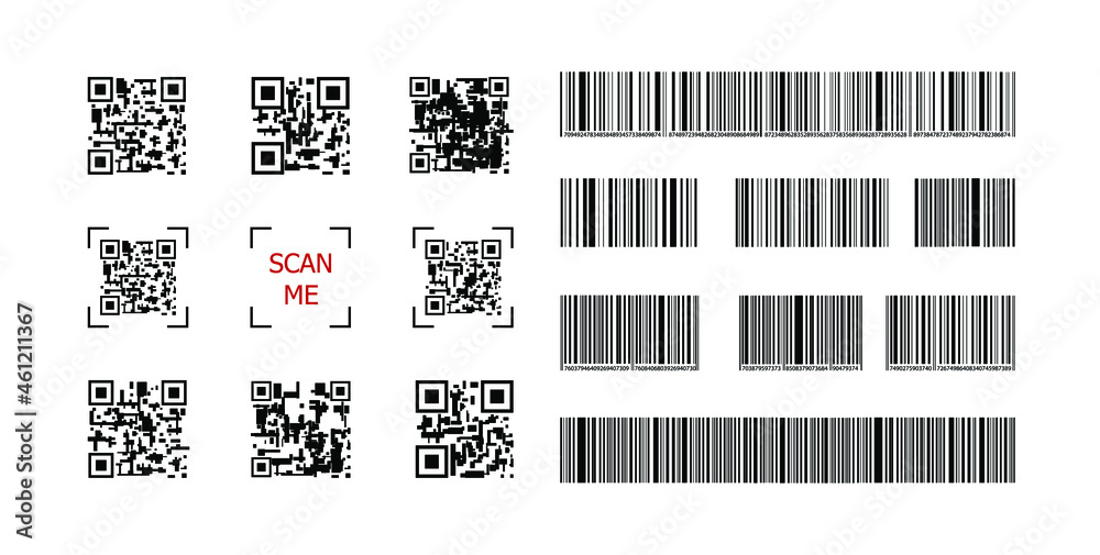 Vector Set of QR Codes, Scan Me, Bar Codes Set Generator Concept, Black ...