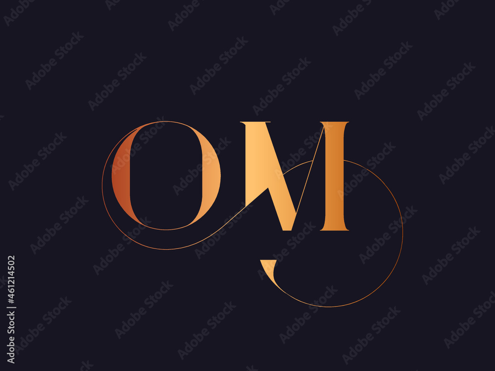 OM monogram logo.Typographic signature icon.Decorative swirl uppercase ...