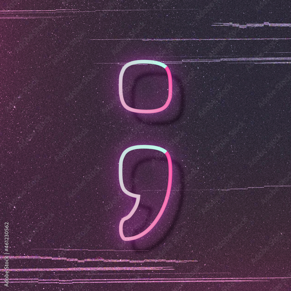 Pink neon glow semicolon symbol vector font typography Stock Vector ...