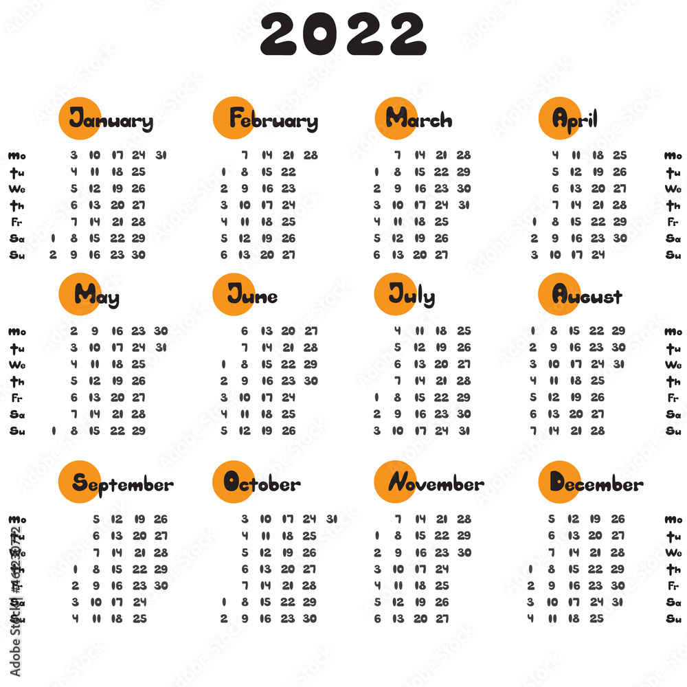 Calendar 2022 with all months on one page with simple design and unique ...