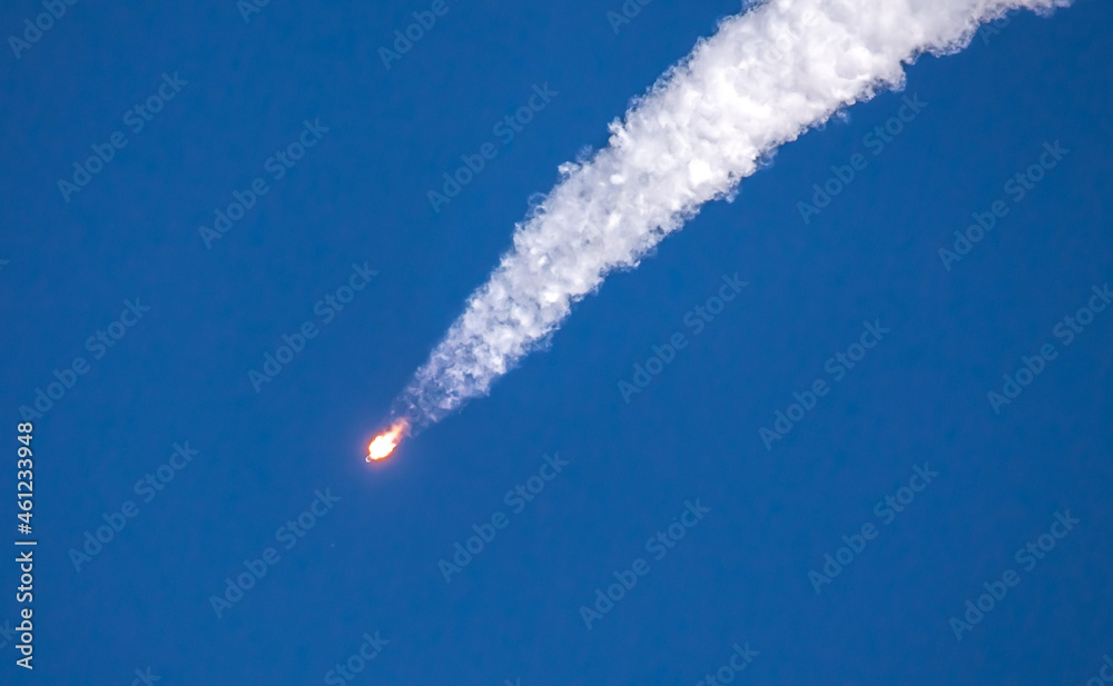 Falling rocket. The explosion of a rocket launcher and the fall of the ...