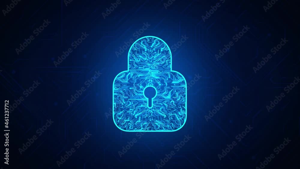 4K Loop Cyber security concept. Lock symbol from lines and triangles ...