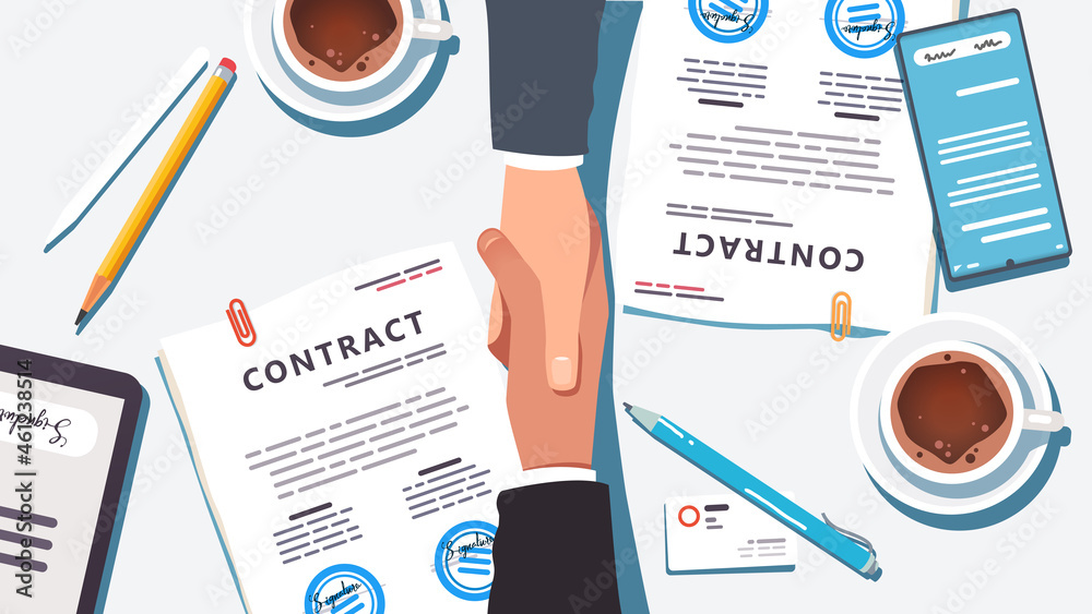 Poster Closeup top view handshake partnership agreement – Wall Art ...