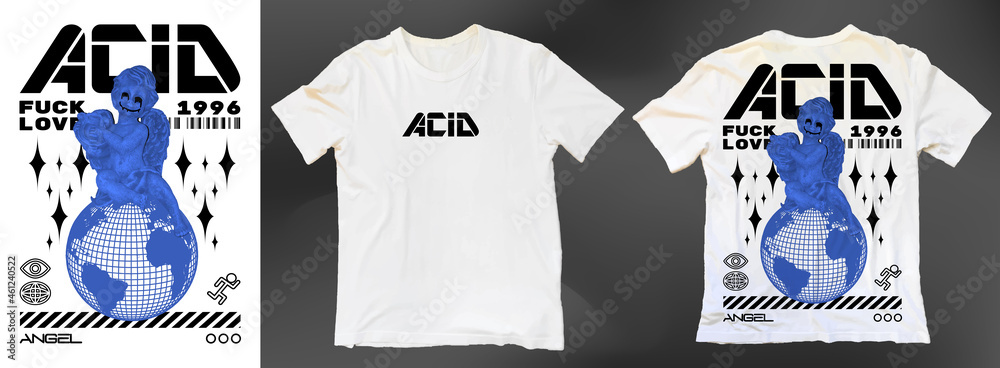 Abstract poster, Acid Angel. Stylish White T-shirt, Fashion Streetwear ...
