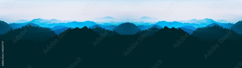 Blue landscape background banner panorama illustration -.Breathtaking ...