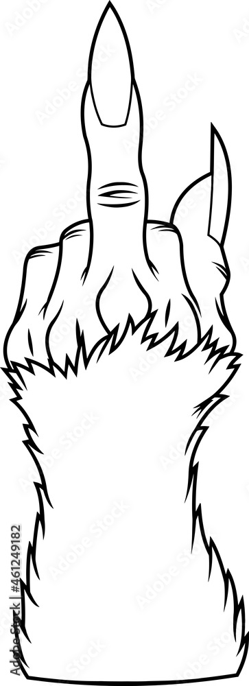 Outlined Werewolf Hand Showing Middle Finger. Cartoon Vector Hand Drawn ...