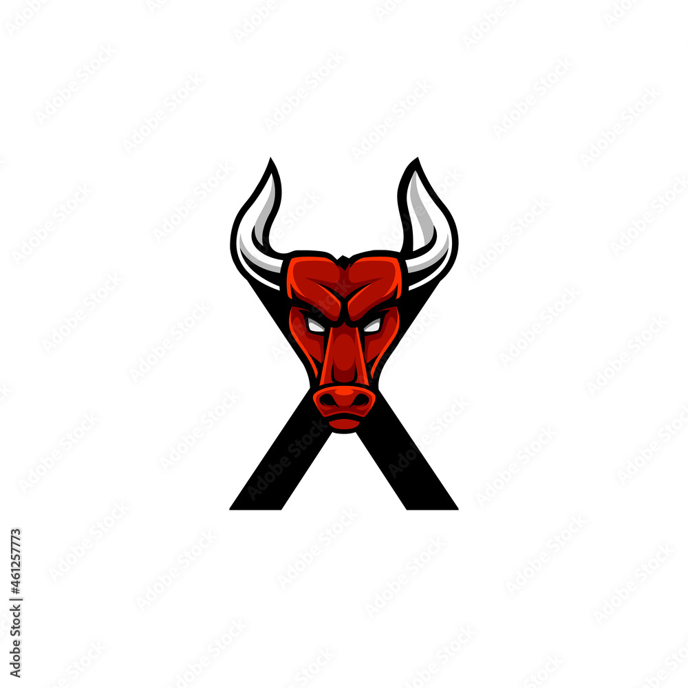 X Bull Logo Creative Modern Minimal Alphabet Initial Letter Mark ...