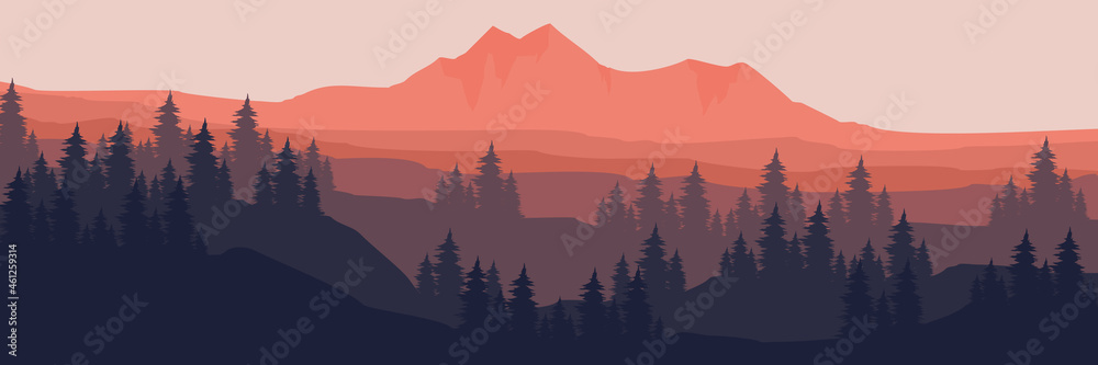sunset landscape mountain scenery vector illustration for pattern ...