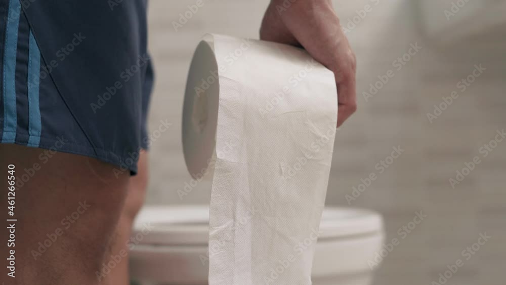 Diarrhea health problem concept. man in front of the toilet has severe ...