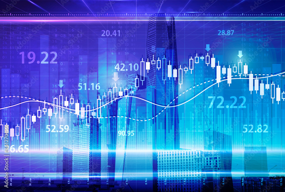 Stock market digital graph chart on LED display concept. A large ...