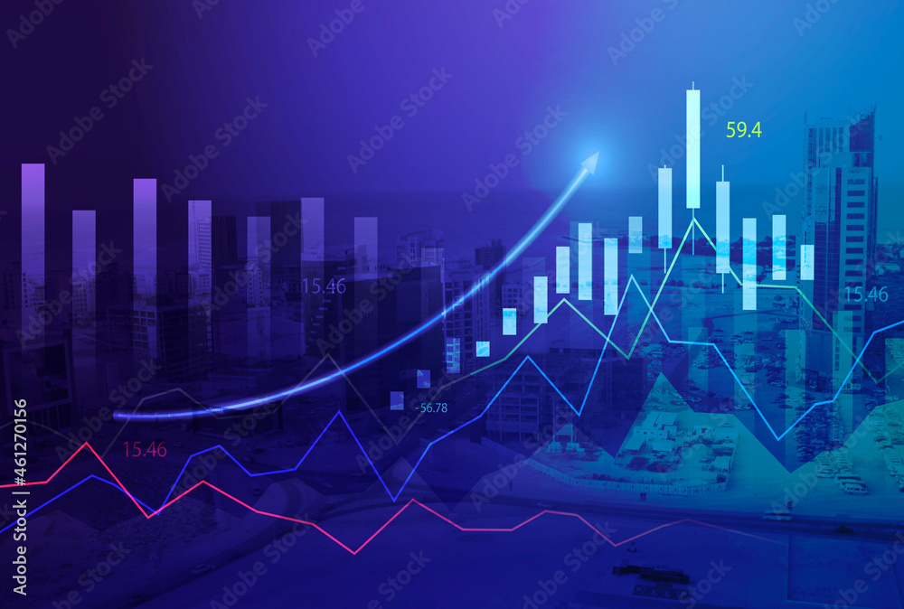 Stock market digital graph chart on LED display concept. A large ...