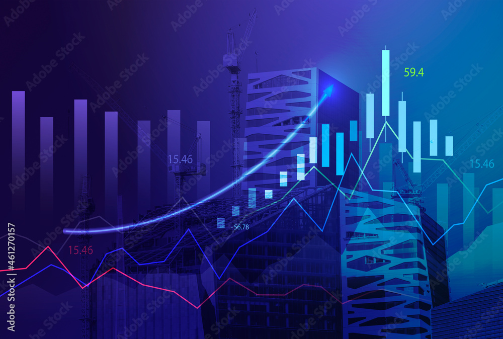 Stock market digital graph chart on LED display concept. A large ...