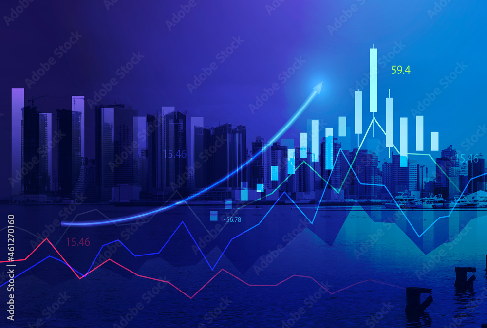 Stock market digital graph chart on LED display concept. A large ...