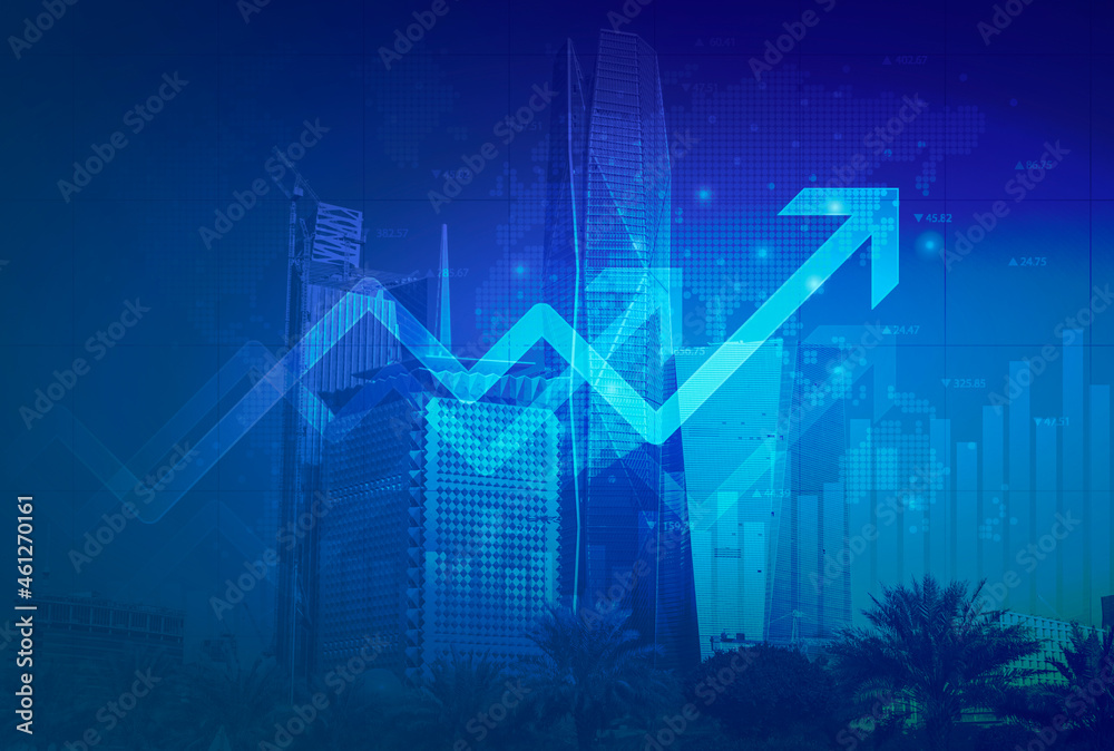 Stock market digital graph chart on LED display concept. A large ...