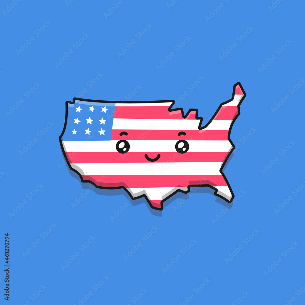 USA map kawaii cartoon character vector illustration Stock Vector ...