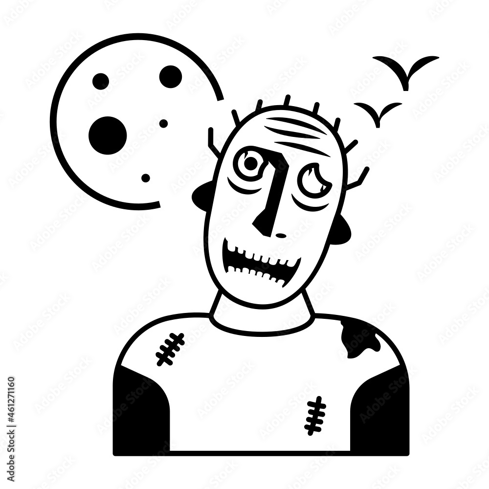 Half dead Zombie Concept, disgusting and terrifying Man Vector Icon ...