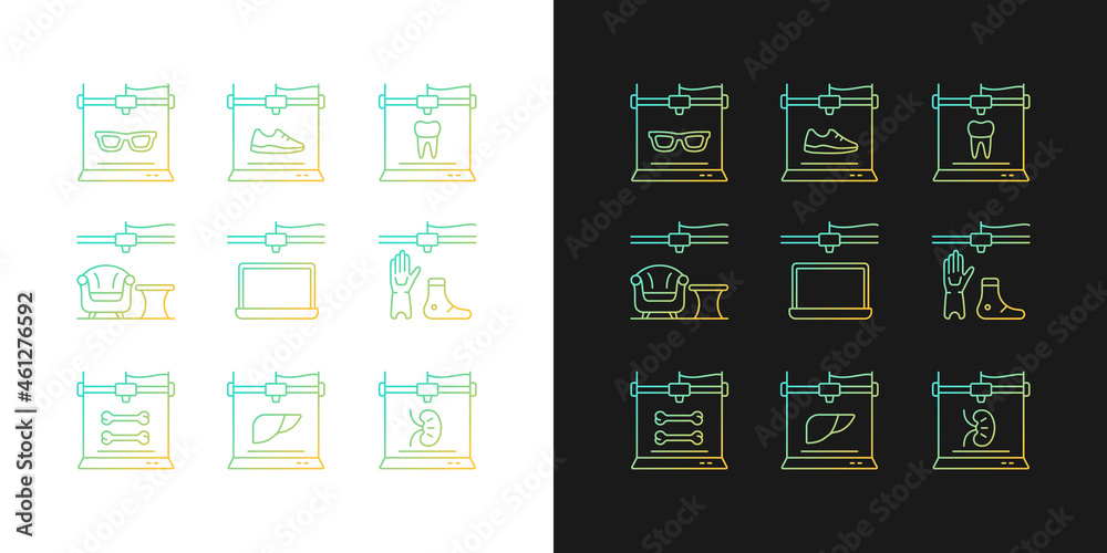 Additive Manufacturing Gradient Icons Set For Dark And Light Mode Producing 3d Models Thin
