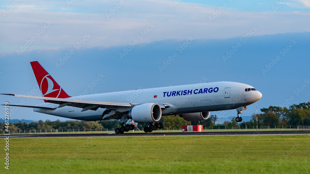 hoersching, 04 oct 2021, Boeing 777f operated by turkish cargo at the ...