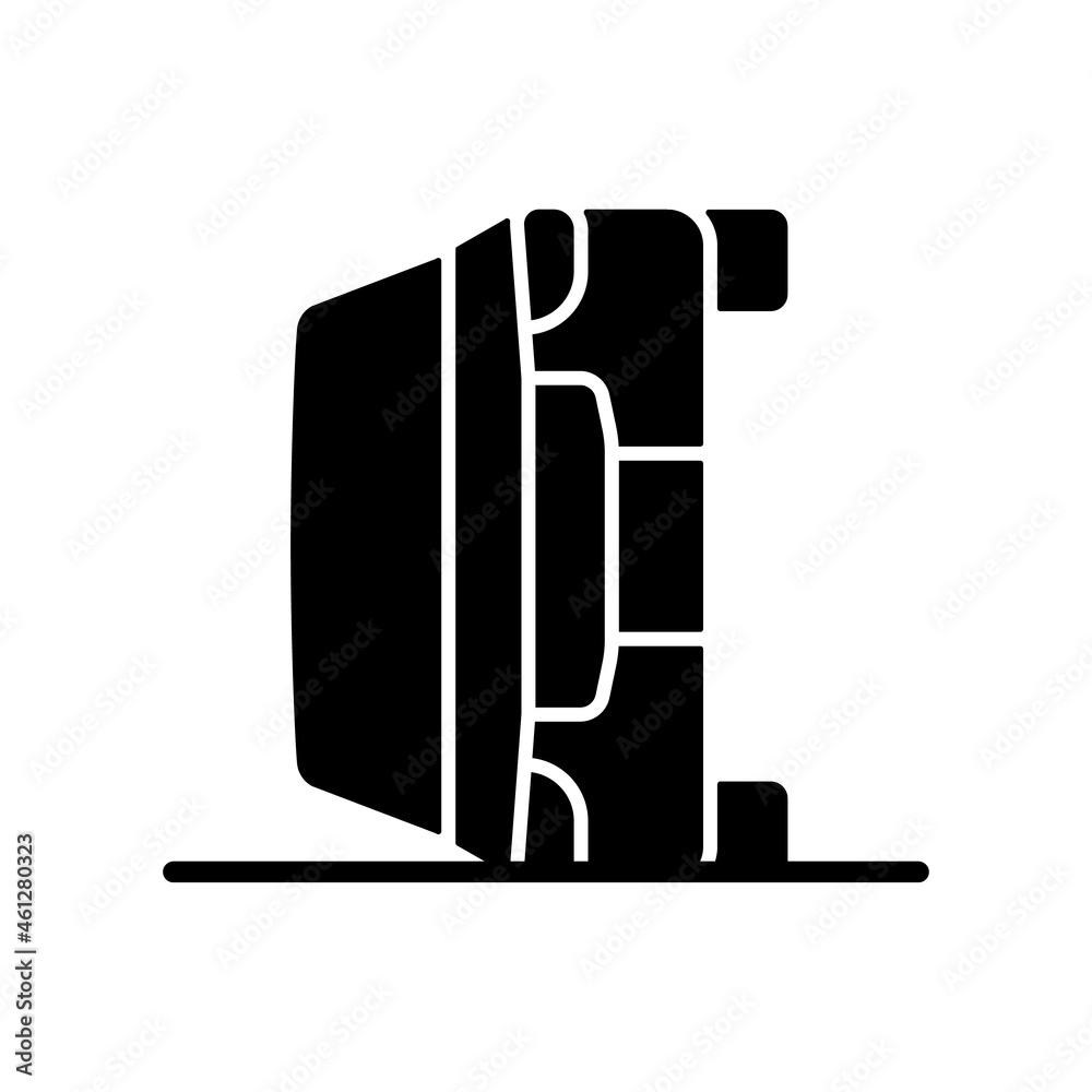 Vehicle rollover black glyph icon. Car tips over onto side. Striking ...