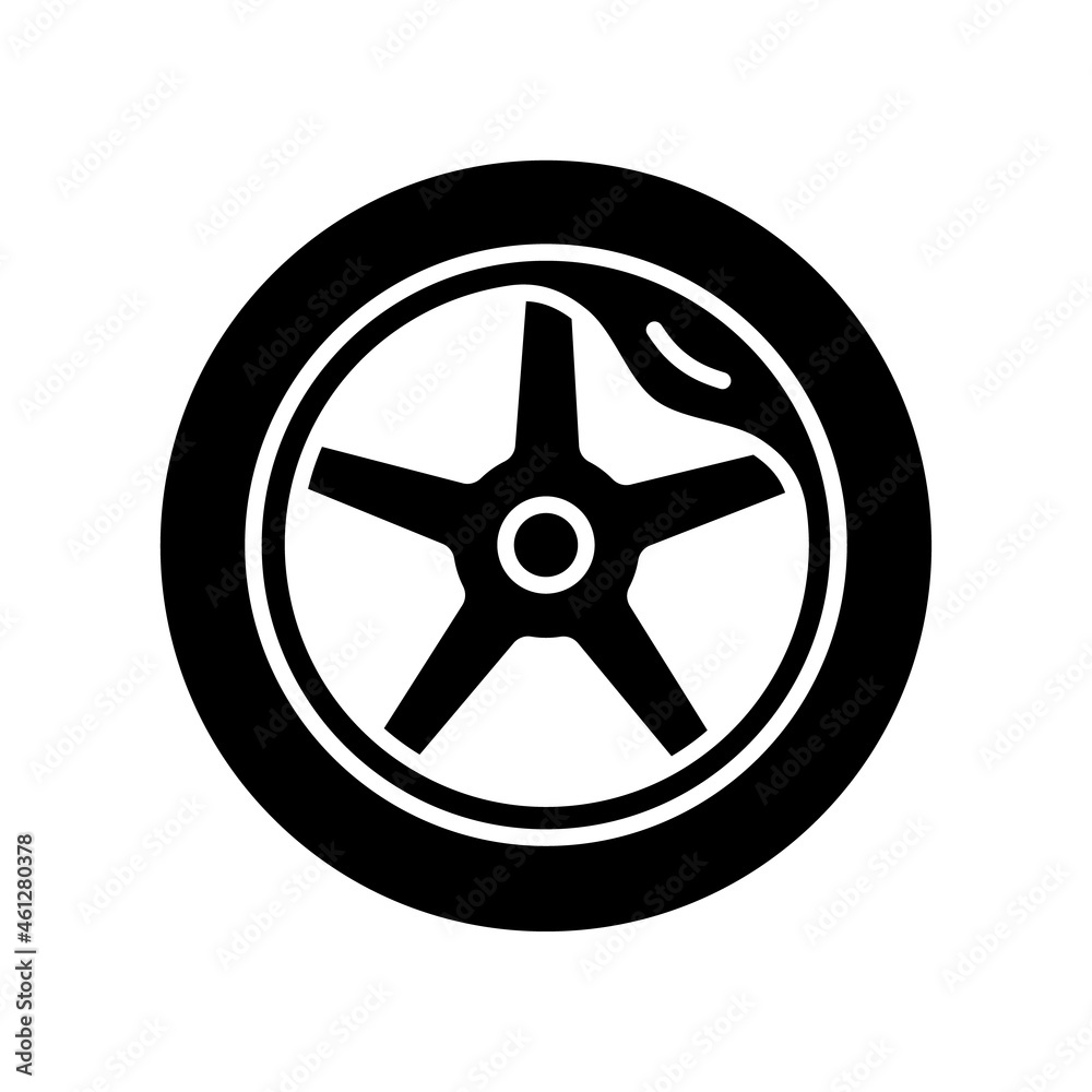 Wheel damage black glyph icon. Collision damaged vehicle. Driving on ...