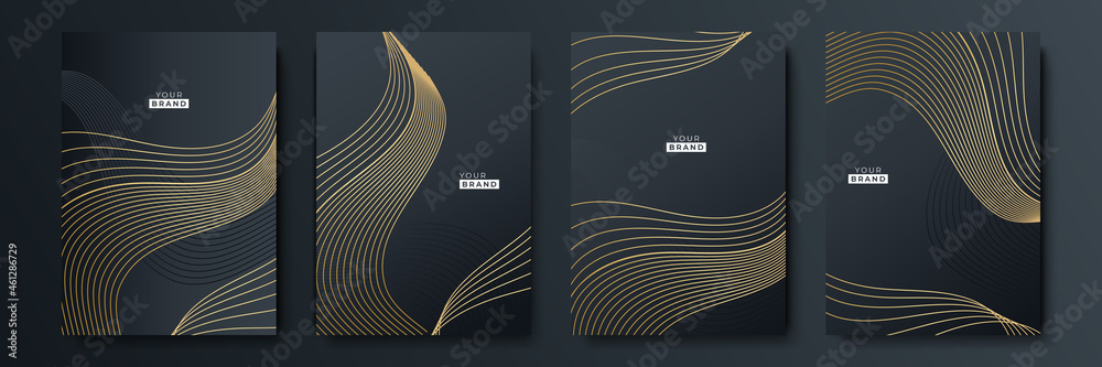 Modern black stripe cover design set. Luxury creative gold dynamic ...
