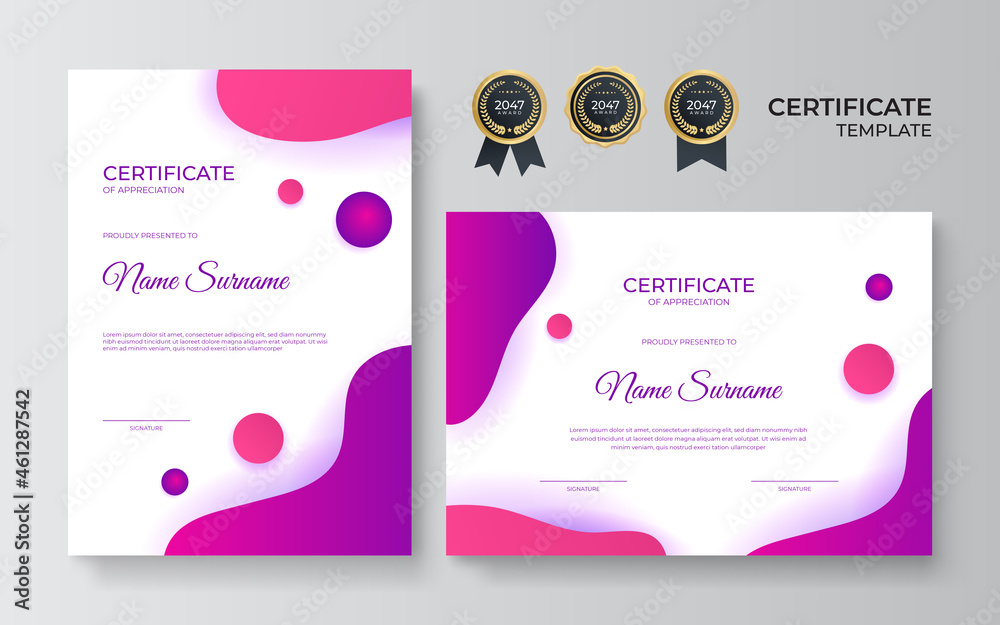 Modern elegant pink purple and gold diploma certificate template ...