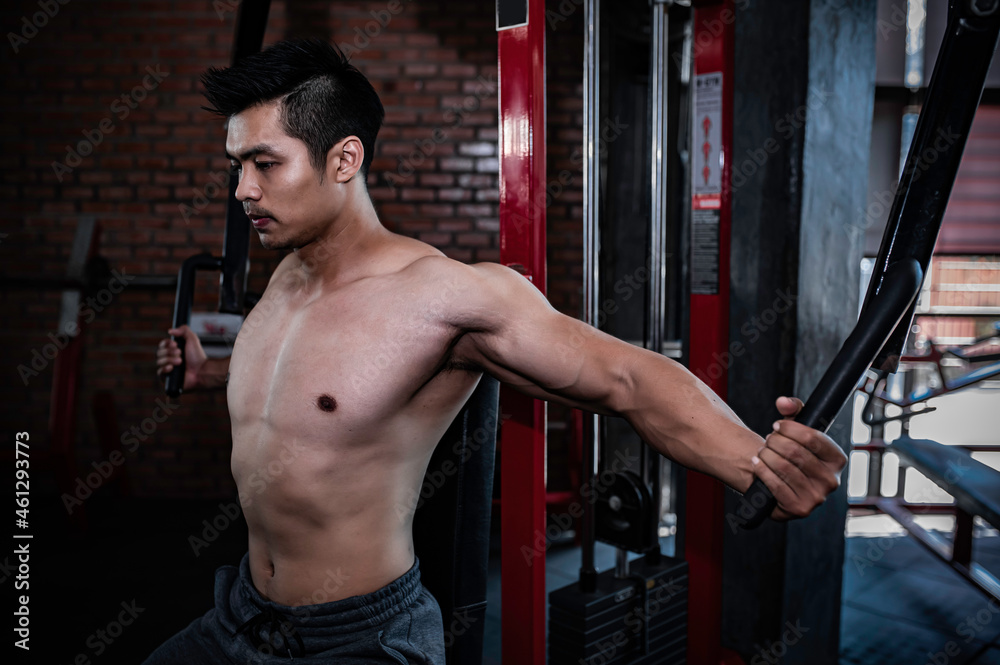 Portrait of asian man big muscle at the gym,Thailand people,Workout for ...