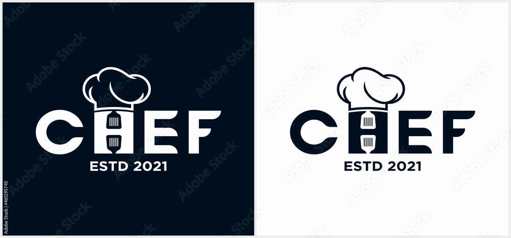 Kitchen chef handwritten chef logo wordmark logo template with chef hat ...