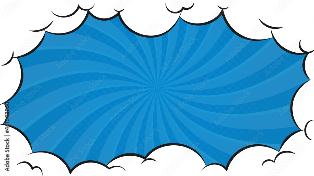 Blue comic style background and cartoon puff clouds. Pop art background ...