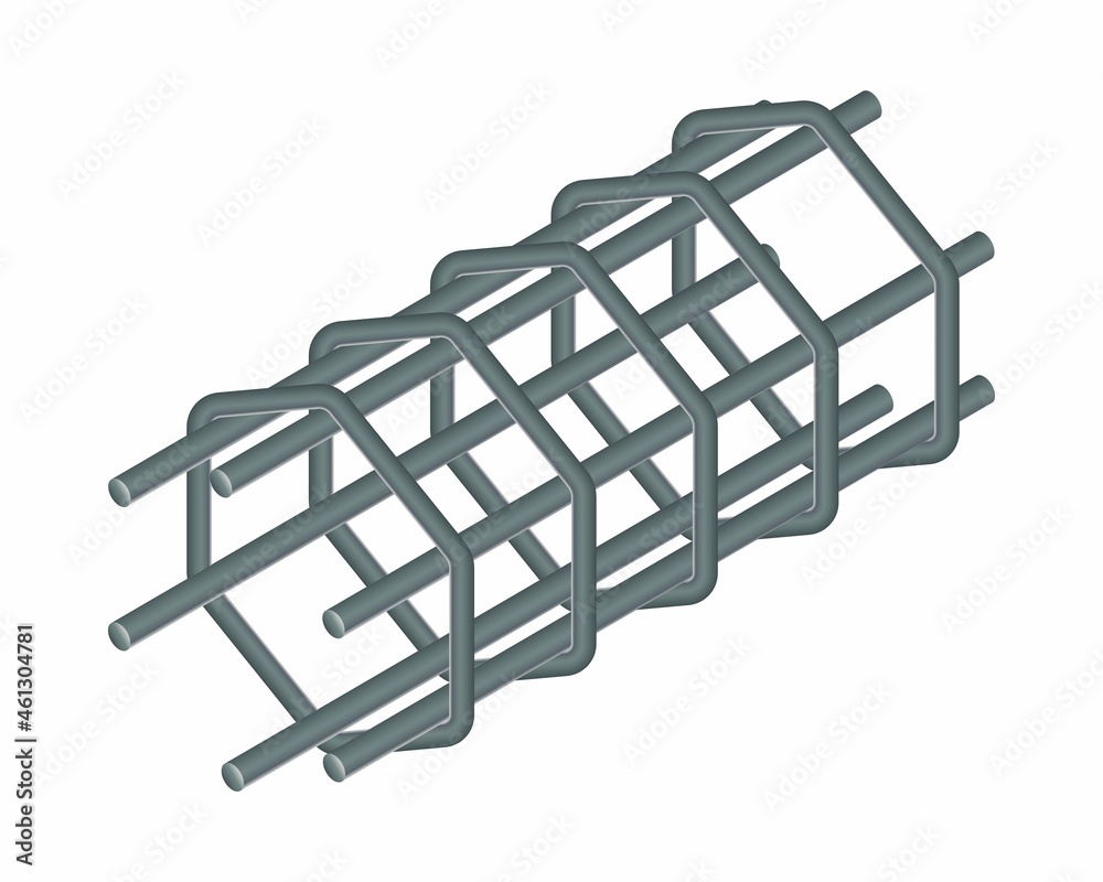 Isometric vector illustration tied rebar cage isolated on white ...