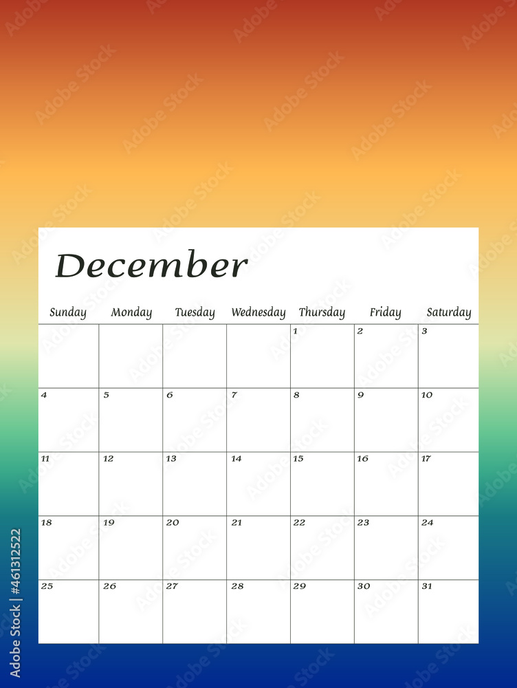 December 2022. Calendar planner design template. Week starts on Sunday ...