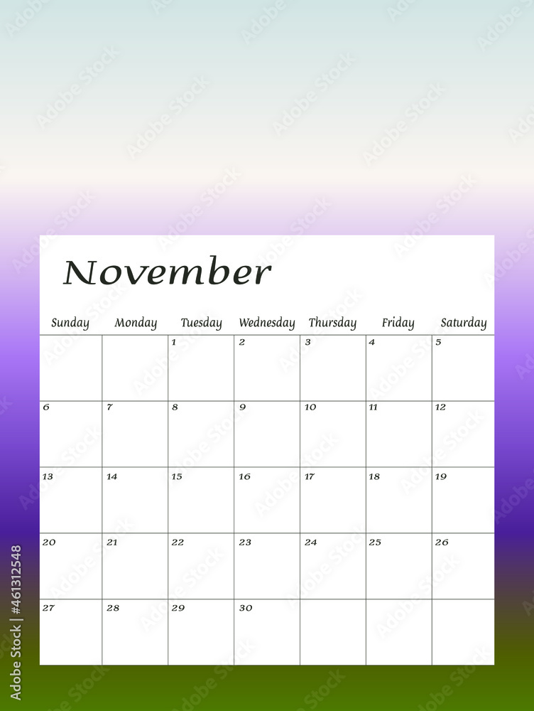 November 2022. Calendar planner design template. Week starts on Sunday ...