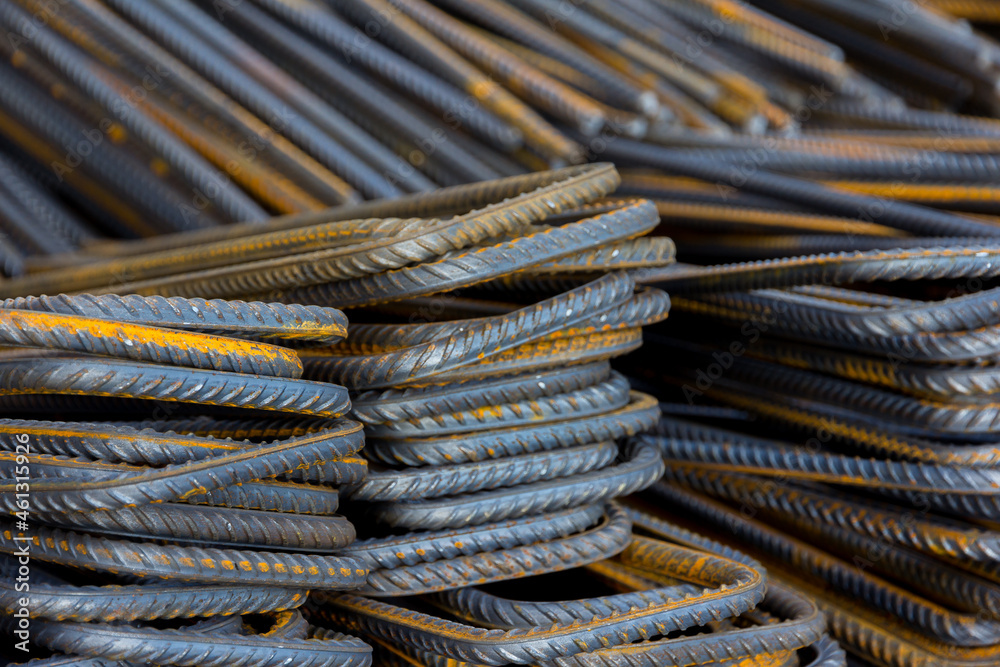 Steel Rebars for reinforced concrete. Steel reinforcement bar texture ...
