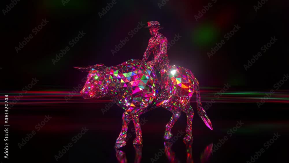Diamond collection. Cowboy riding a bull. Nature and animals concept ...