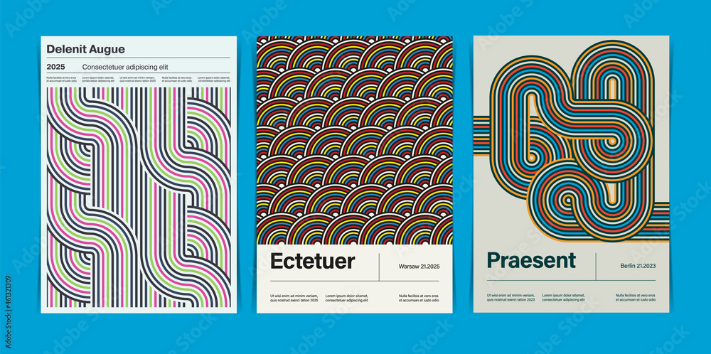 Set of Vintage Flyers Design Template with Circle Lines Pattern. Vector ...