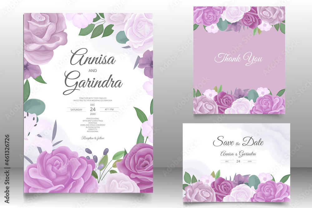 Beautiful purple floral frame wedding invitation card template Premium ...