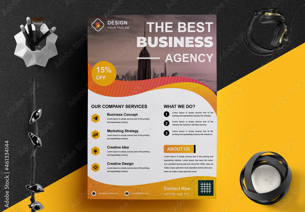 Flyer Layout with Photo Placement Area Stock テンプレート | Adobe Stock