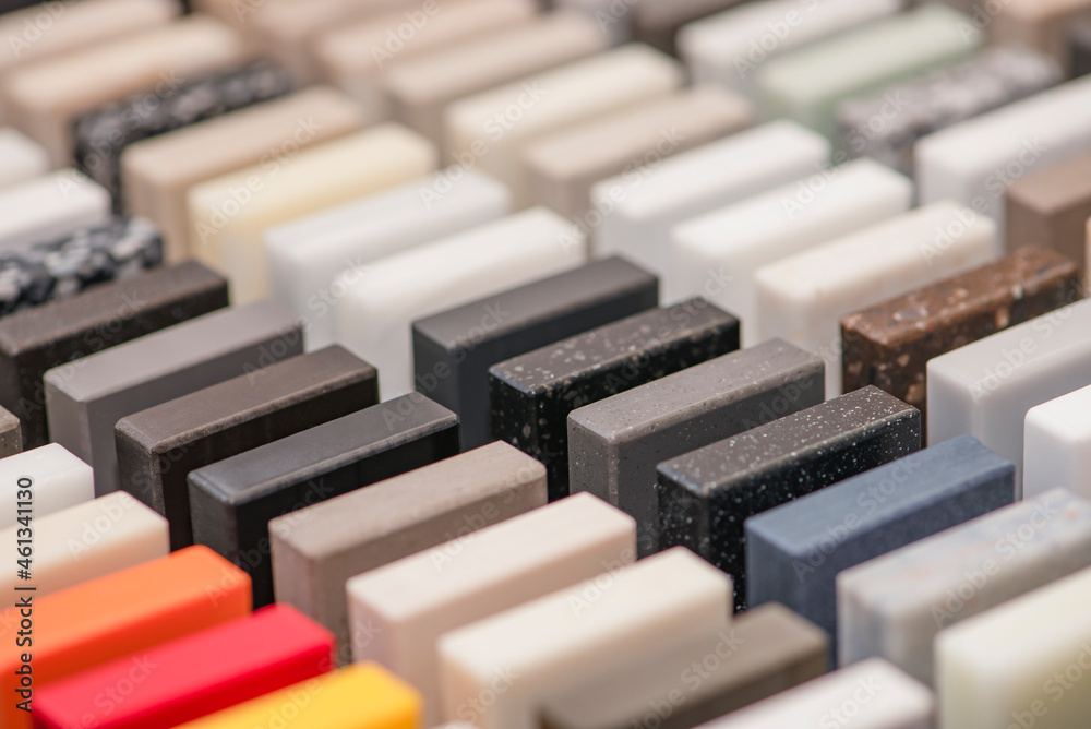 Large selection of stone samples for countertops and floors. Pieces of ...