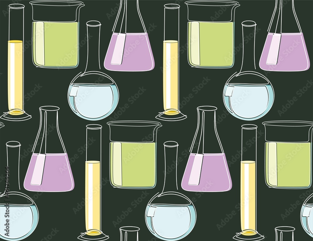 Continuous line drawing of Laboratory glassware. Hand drawn vector ...
